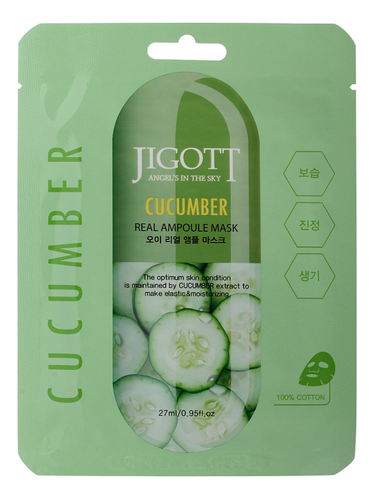 Jigott тканевая маска для лица с экстрактом огурца cucumber real ...